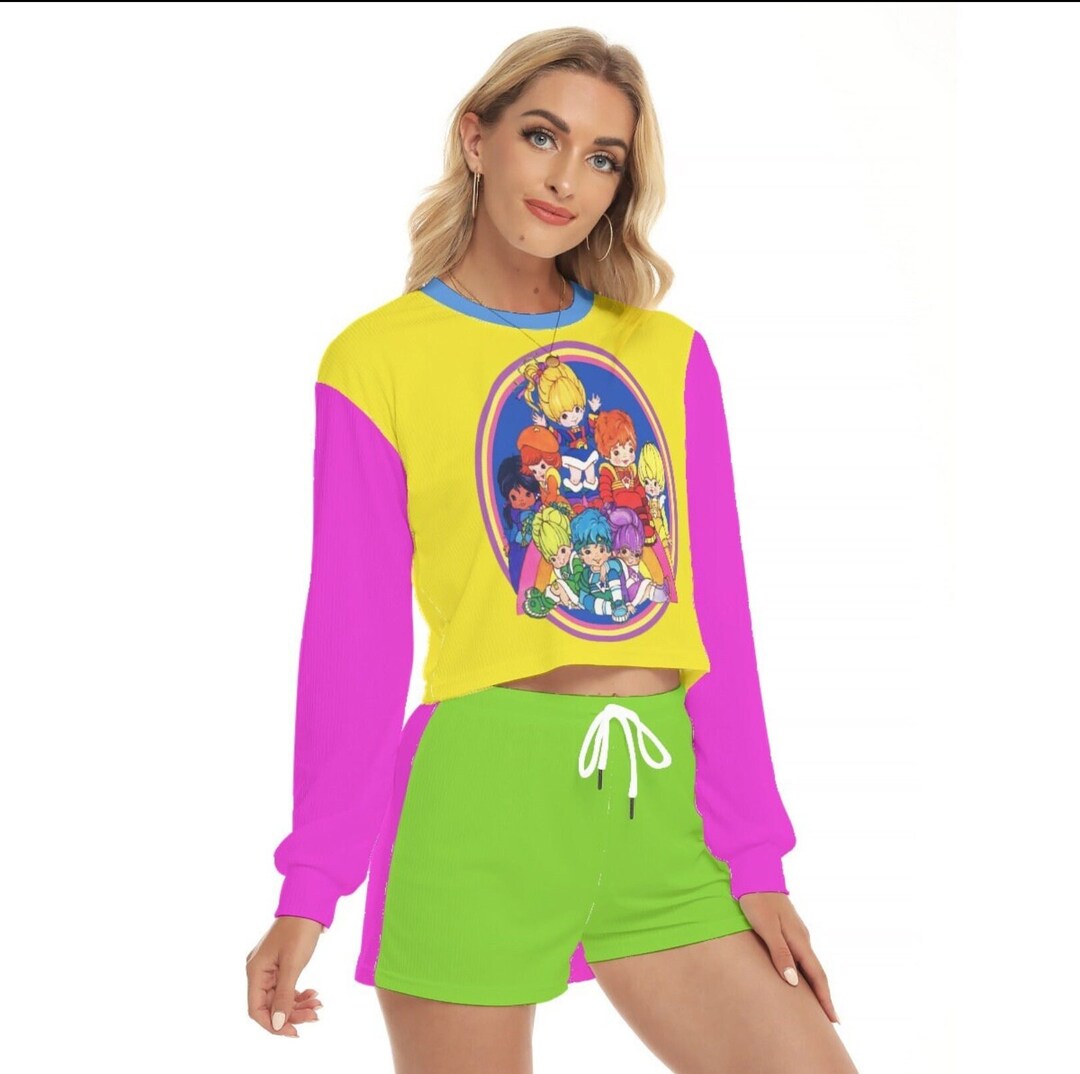 Rainbow Colorblock Vintage 80s Cartoon Women's Sweatshirt and Shorts ...