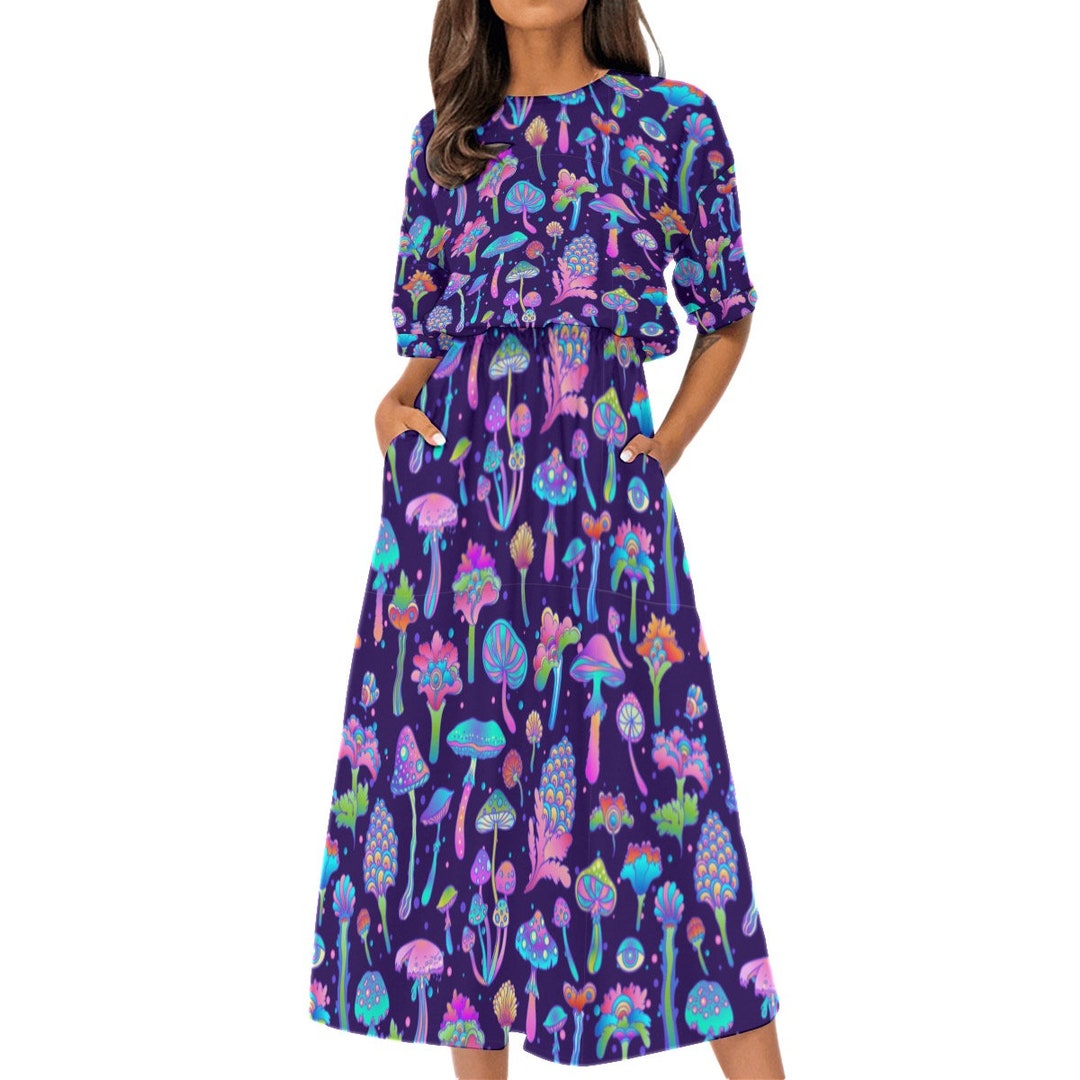 Mushroom Utopia * Trippy Shrooms * Fugi * Women's Elastic Waist Dress ...