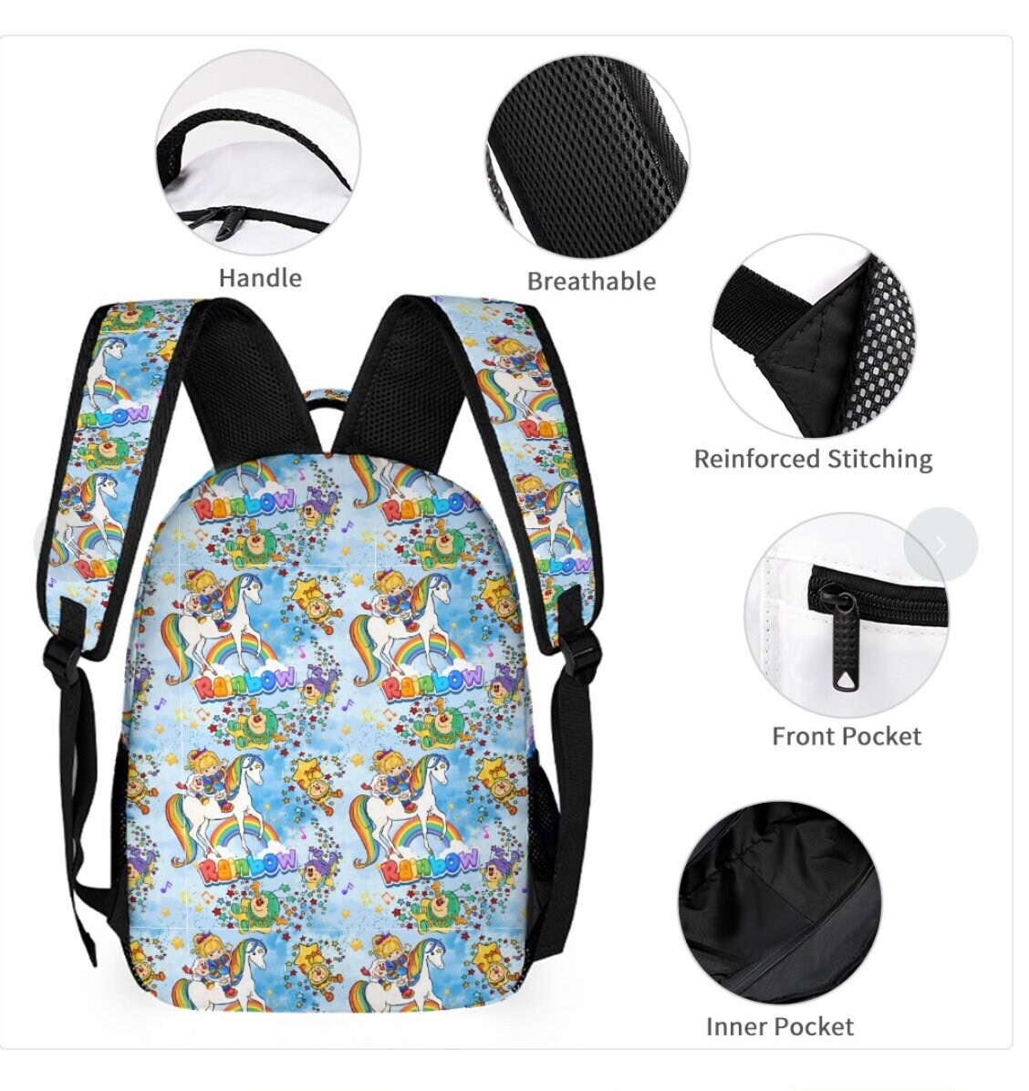 Rainbow Kids Vintage 80s Cartoon Three Piece Bag Set Backpack Lunch ...