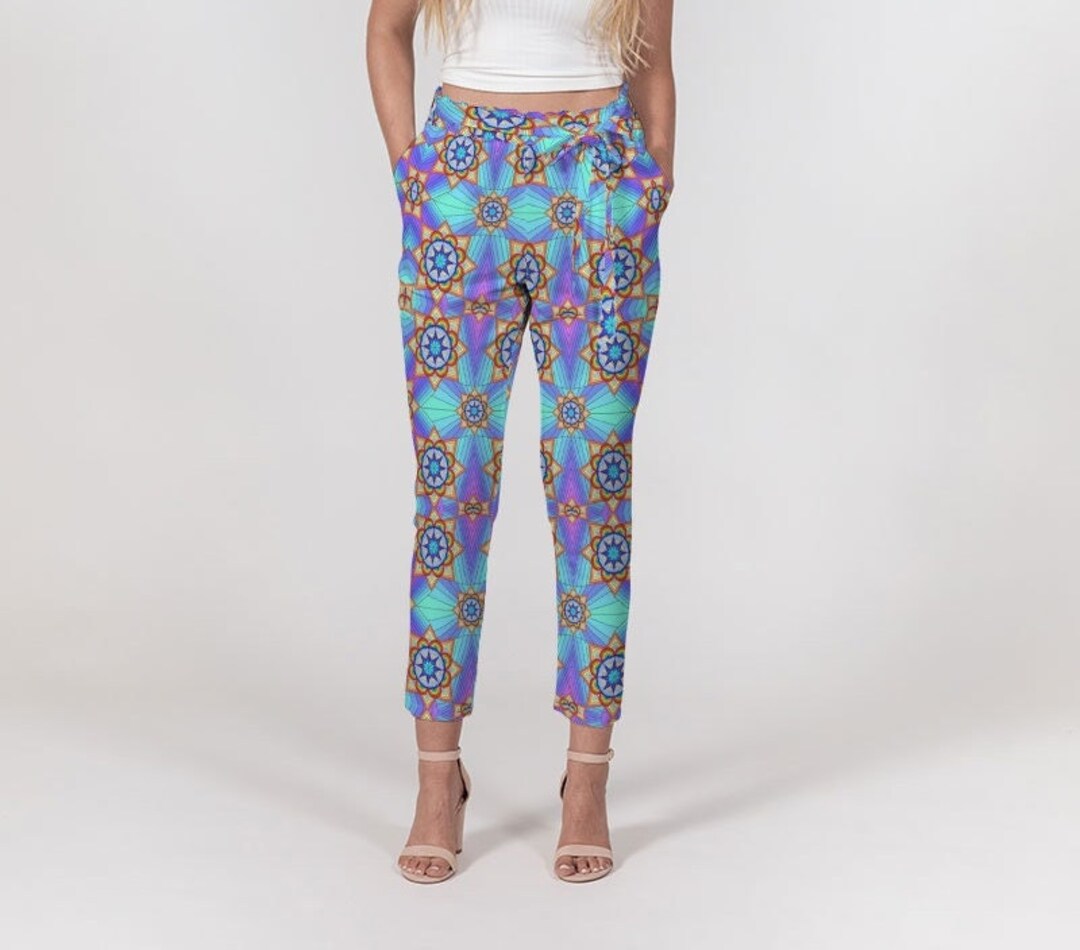 Pyschedelic Stained Glass Trippy women's Belted Tapered Pants Festival ...