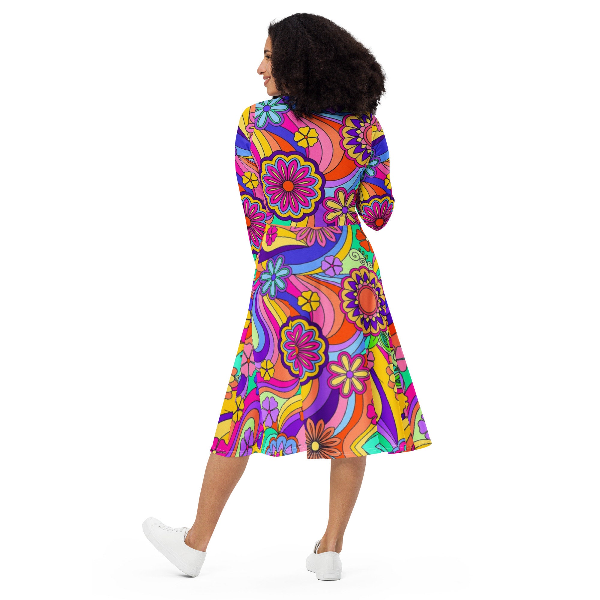 Flower Power * 60's & 70's * Retro * Hippie Dress * Woman's Long Sleeve ...
