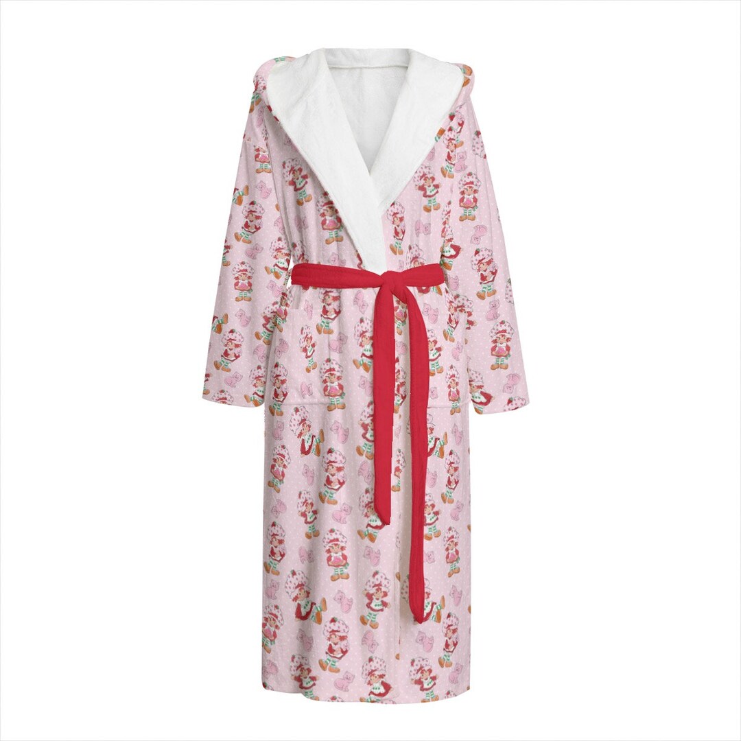 Strawberry * 80's Vibes*flannel Hooded Bathrobe * Housecoat * Robe ...