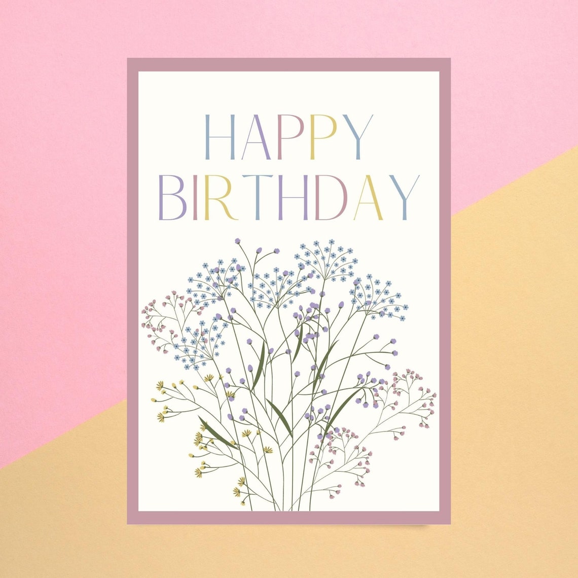 Floral Printable Happy Birthday Card Spring Pastel Colourful - Etsy