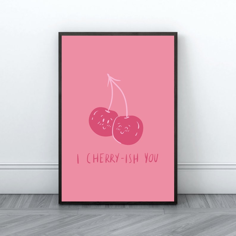 Cute Pink Cherry Quote Wall Art, Kawaii Love Saying Room Decor, Pink ...