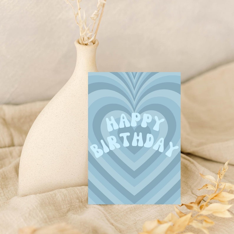 Danish Pastel Birthday Card, Blue Heart Printable Card, Carolina Blue ...
