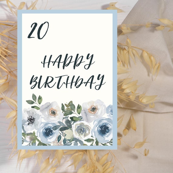 Classic 20th Birthday Card 20th Birthday Gift for Her Floral | Etsy
