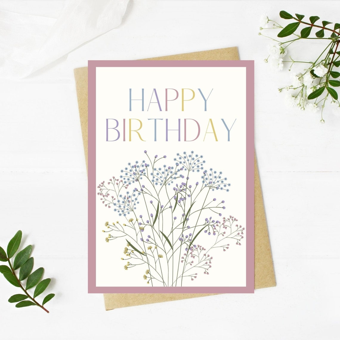 Floral Printable Happy Birthday Card Spring Pastel Colourful - Etsy