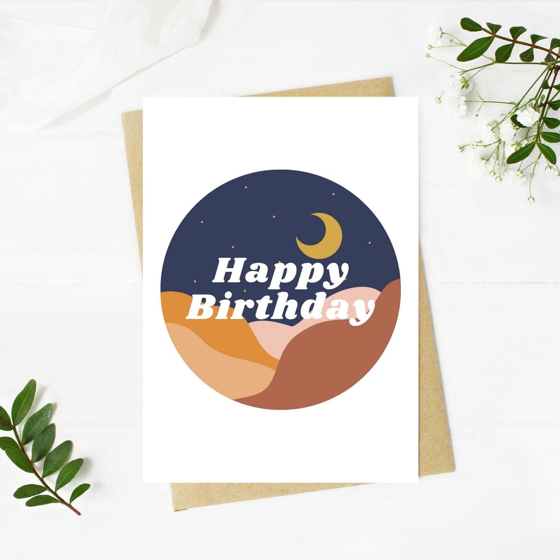 Midnight Scene Birthday Card Mountains Landscape - Etsy