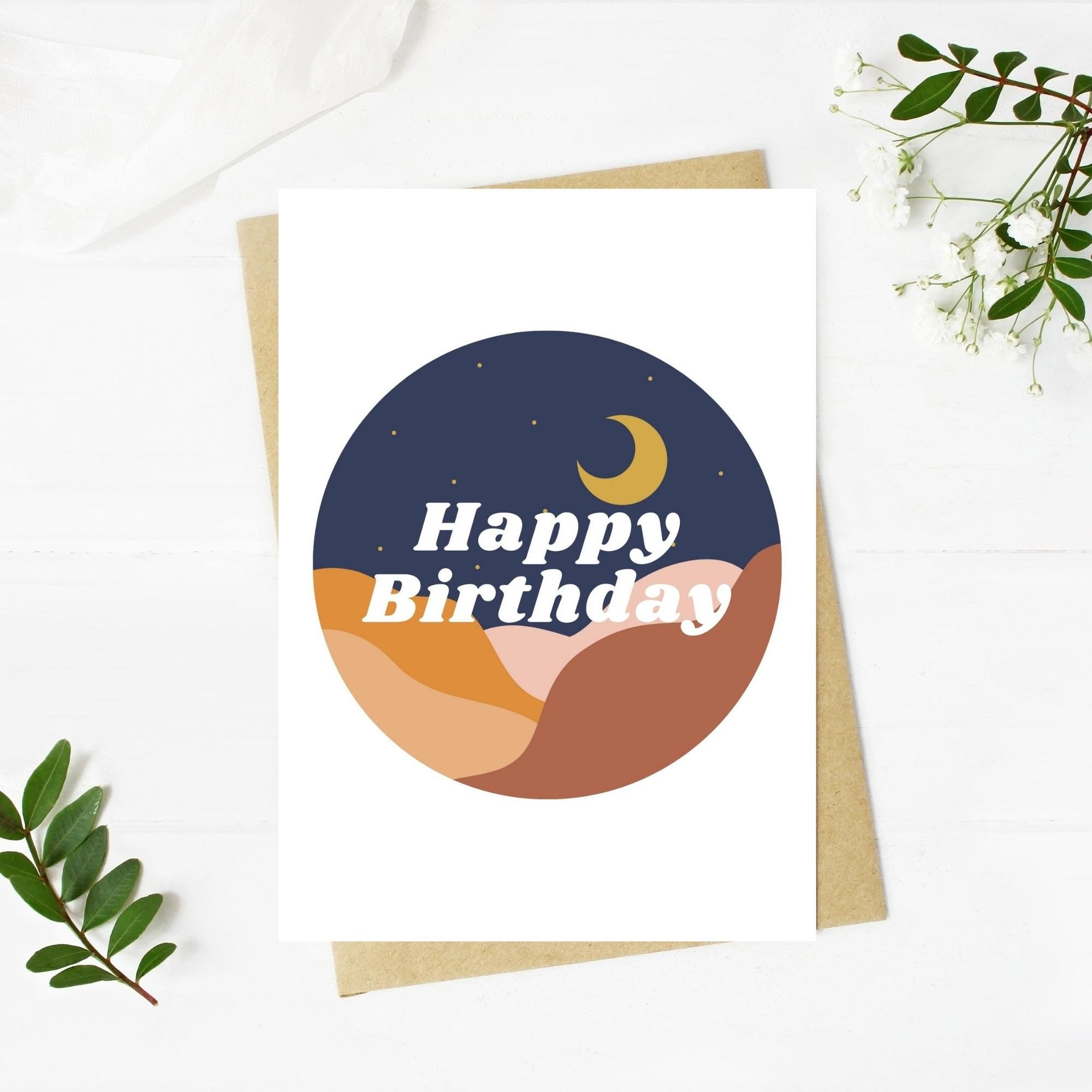 Midnight Scene Birthday Card Mountains Landscape - Etsy