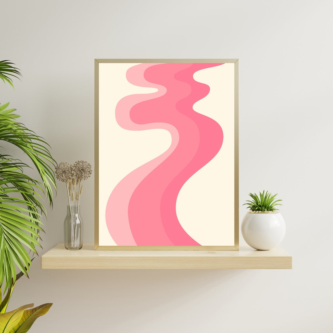 Pink Retro Groovy Lines Wall Art Wavy Pastel Room Decor - Etsy
