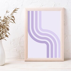 70s Groovy Lines Danish Pastel Wall Art, Lilac Purple Boho Room Decor ...