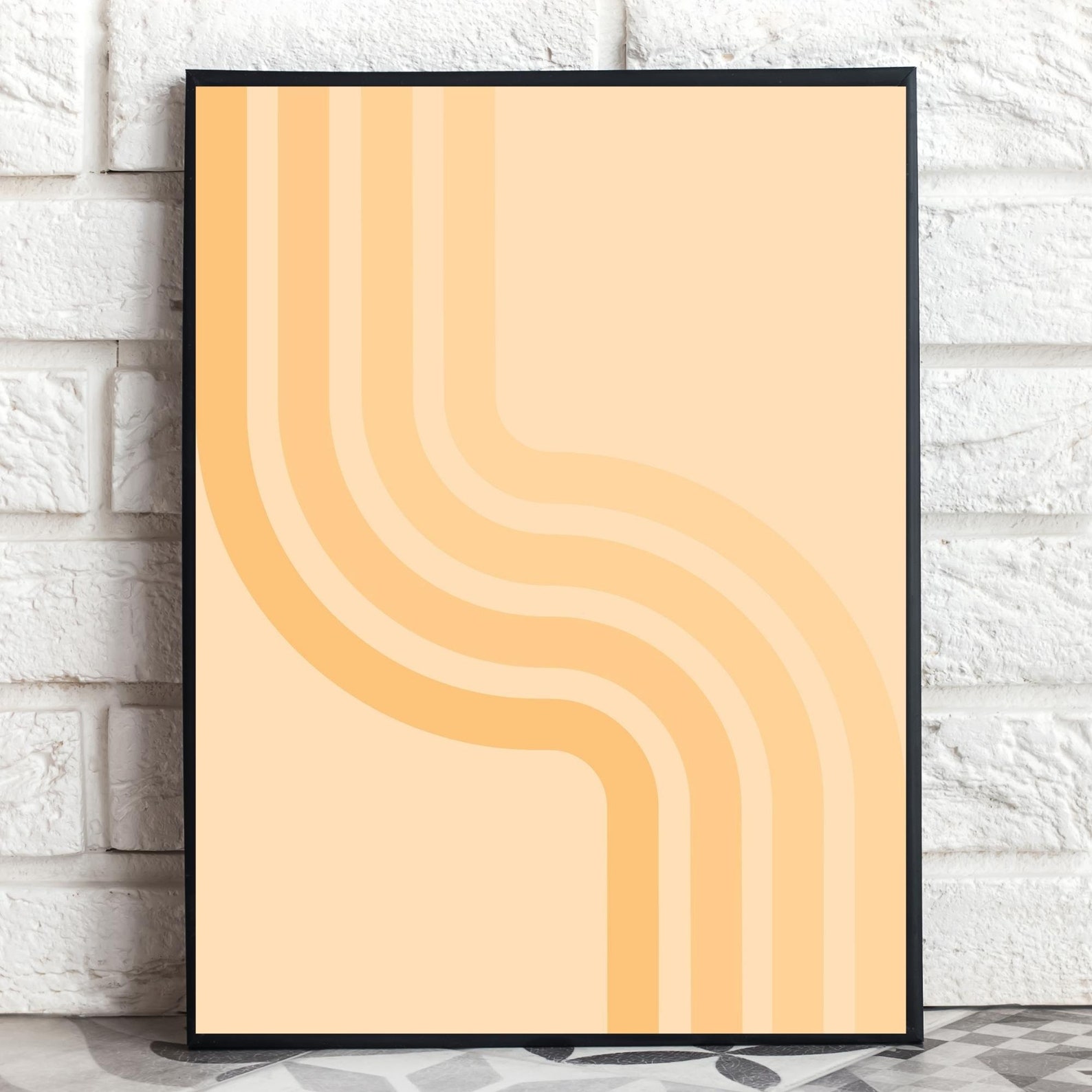 70s Groovy Lines Danish Pastel Wall Art, Light Orange Boho Room Decor ...