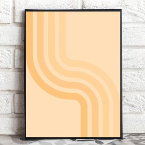70s Groovy Lines Danish Pastel Wall Art, Light Orange Boho Room Decor ...