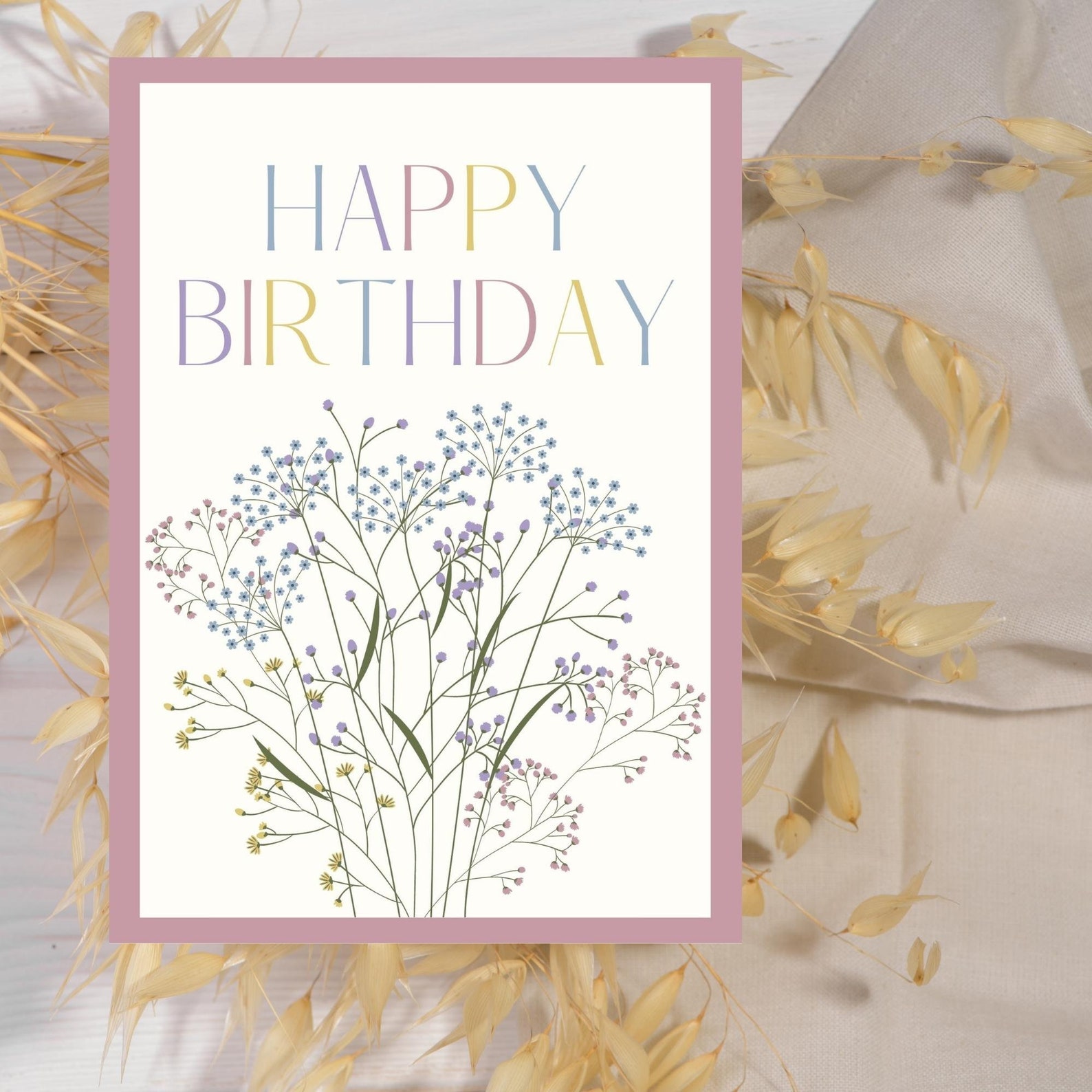 Floral Printable Happy Birthday Card, Spring Pastel Colourful ...