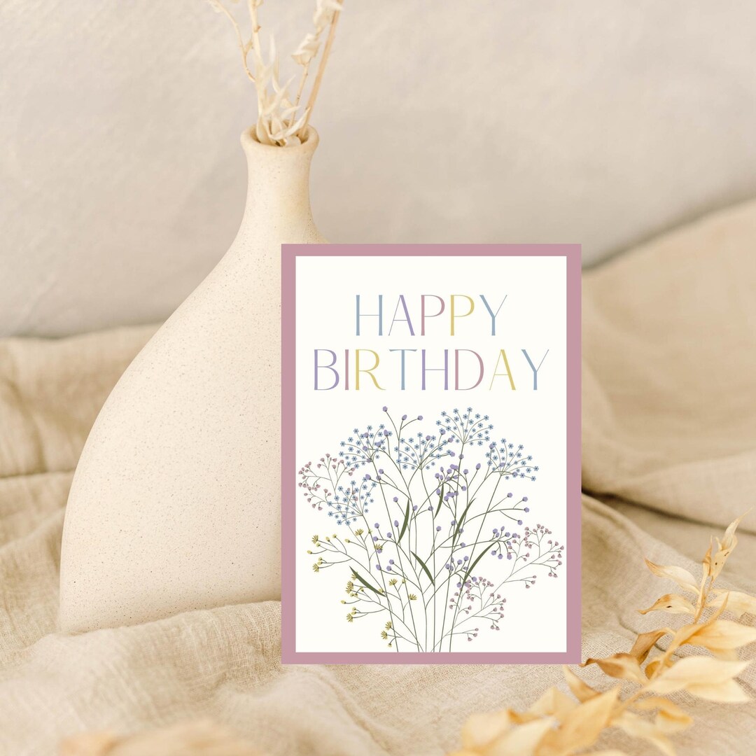 Floral Printable Happy Birthday Card, Spring Pastel Colourful ...