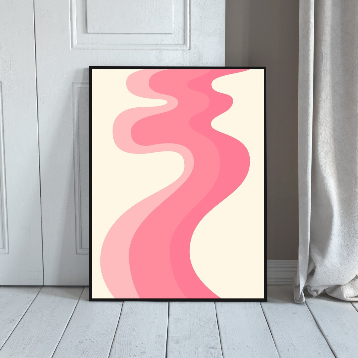 Pink Retro Groovy Lines Wall Art Wavy Pastel Room Decor - Etsy