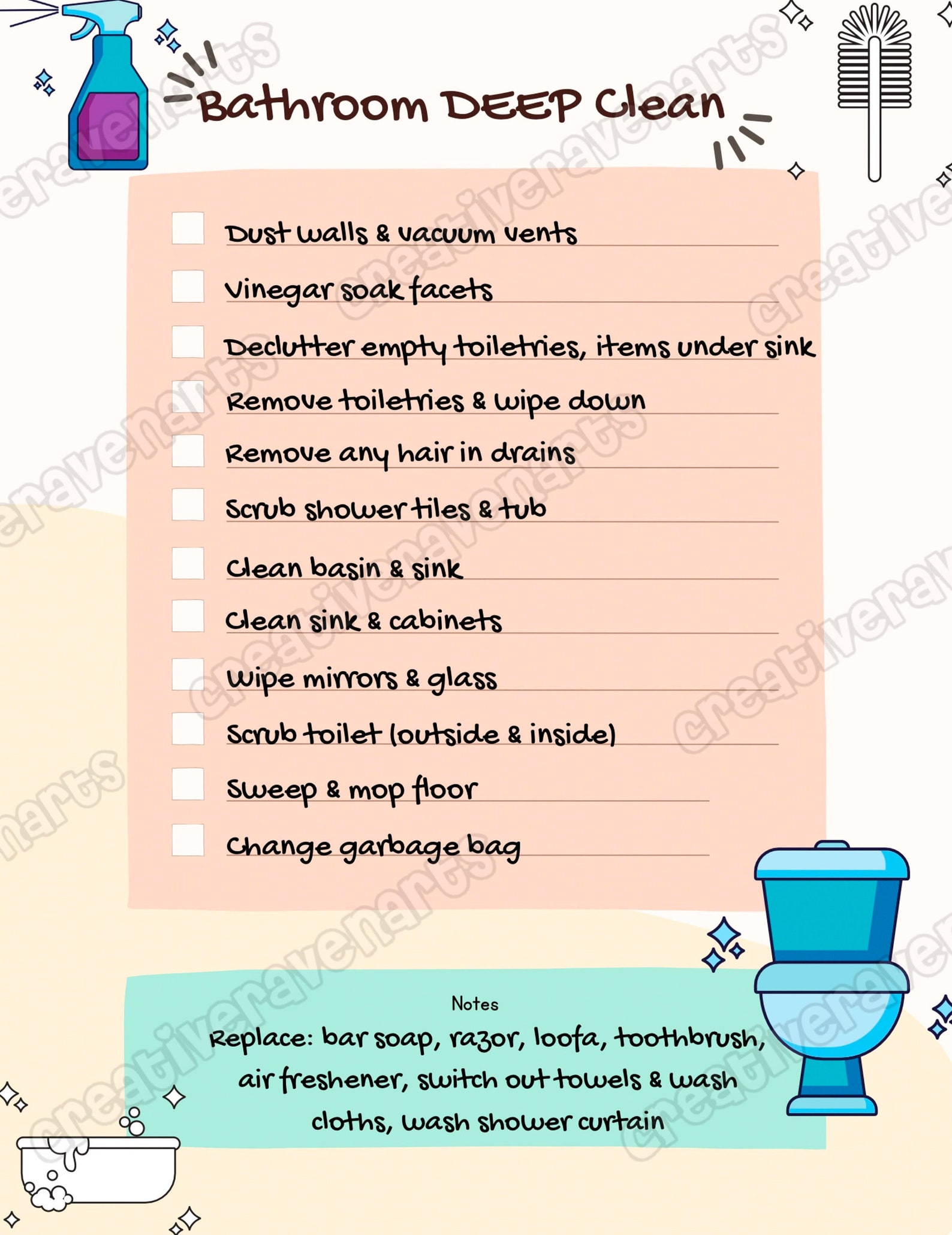Ultimate to Do Deep Clean Bathroom List PNG Digital Download Air BNB ...