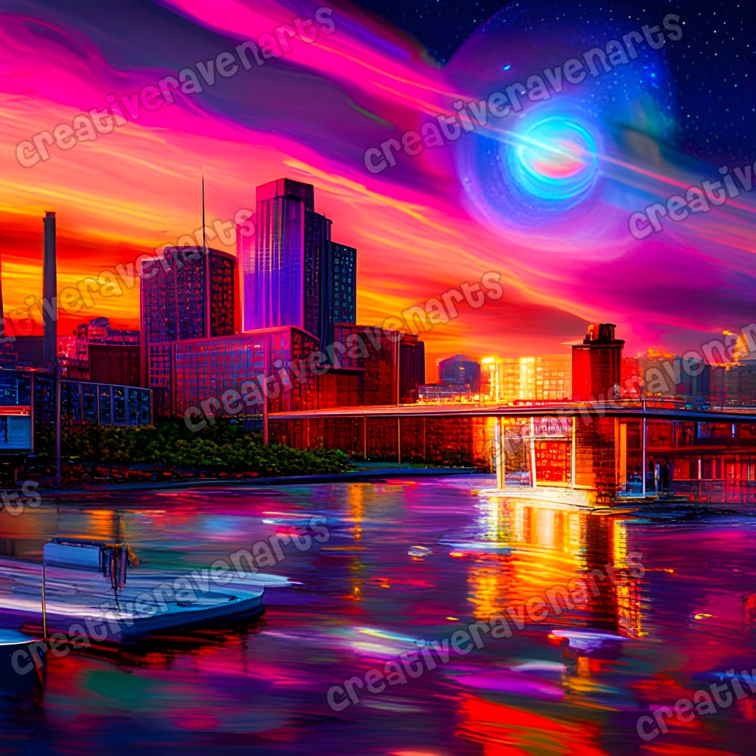 Neon Retro City Halifax Boardwalk Digital Art PNG - Etsy