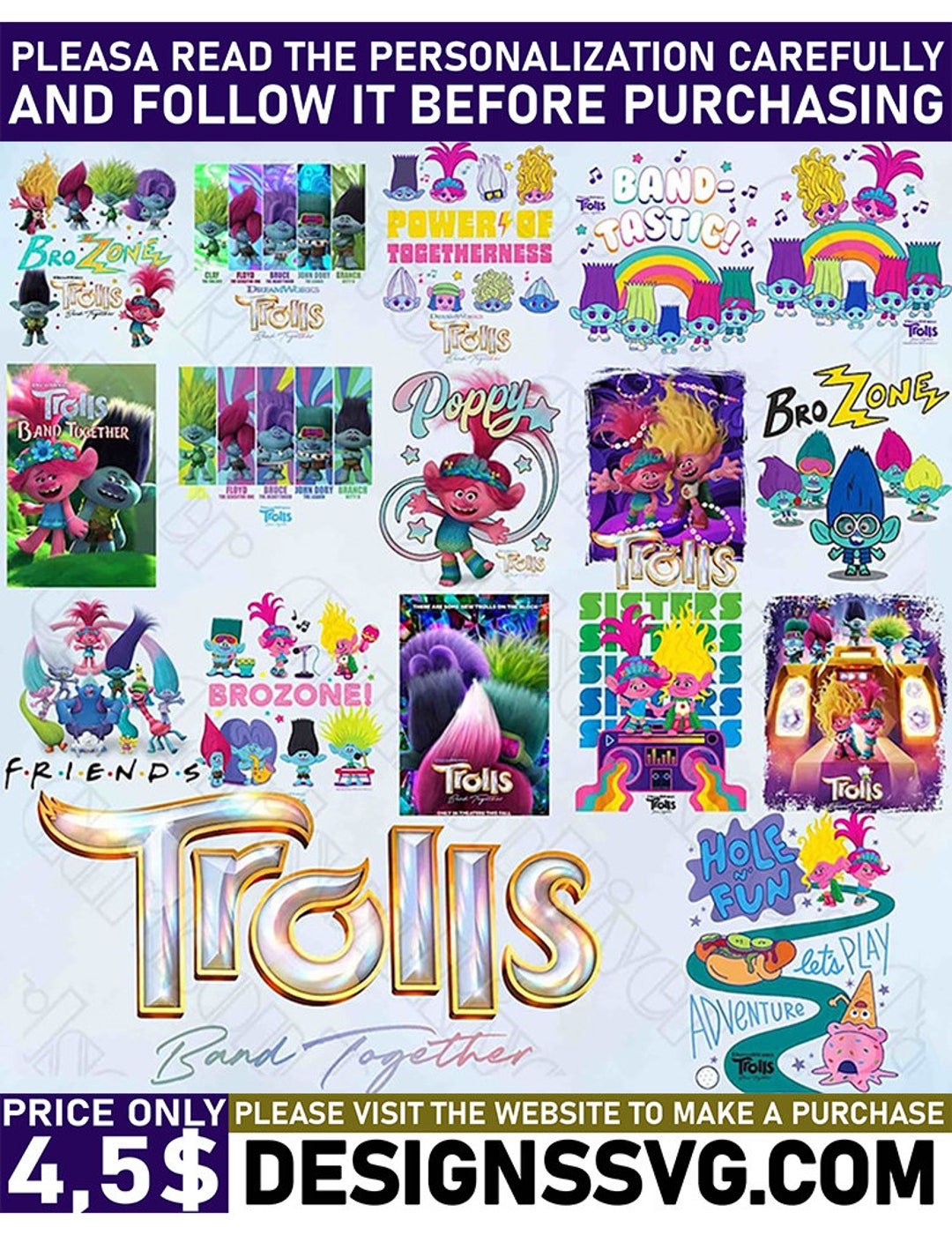 Trolls PNG Bundle, Trolls PNG Digital Papers, Trolls Characters PNG ...