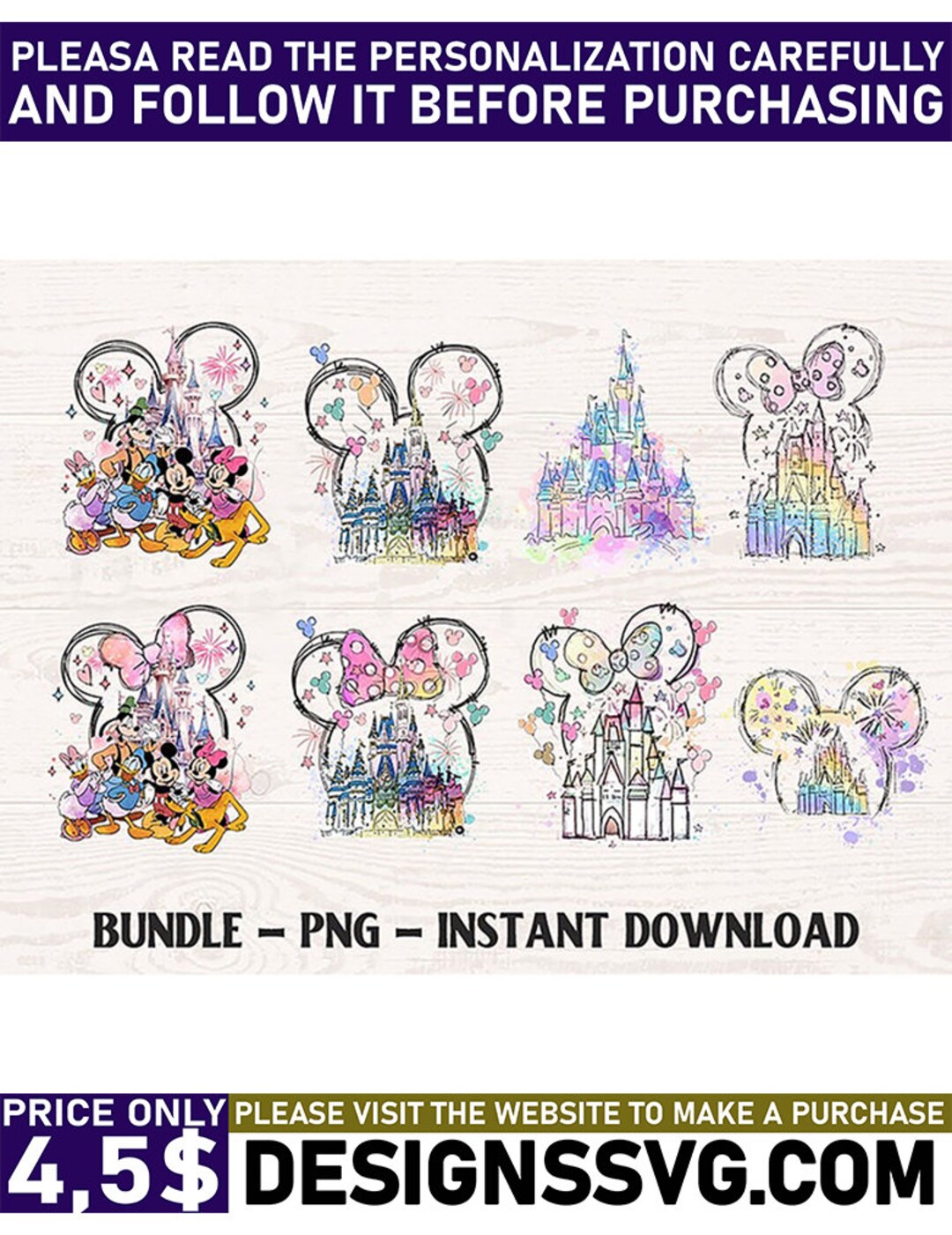 Bundle Watercolor Castle Png, Mouse Ear Castle Png, Retro Colorful ...
