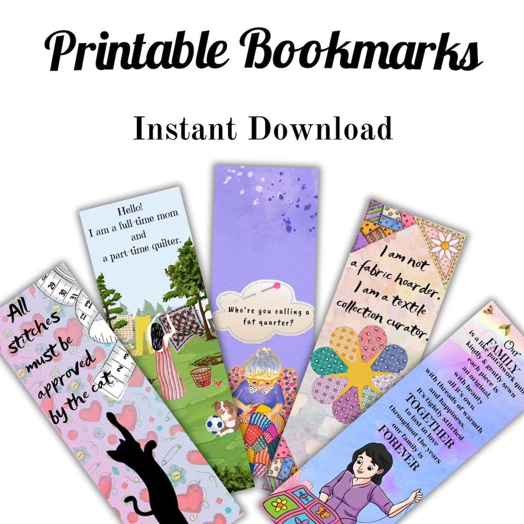 Printable Bookmarks for Quilters, Quilt Bookmark, Gift Idea for ...