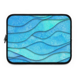 Blue and Green Ocean Waves Laptop Sleeve, Sea Waves Abstract Computer ...