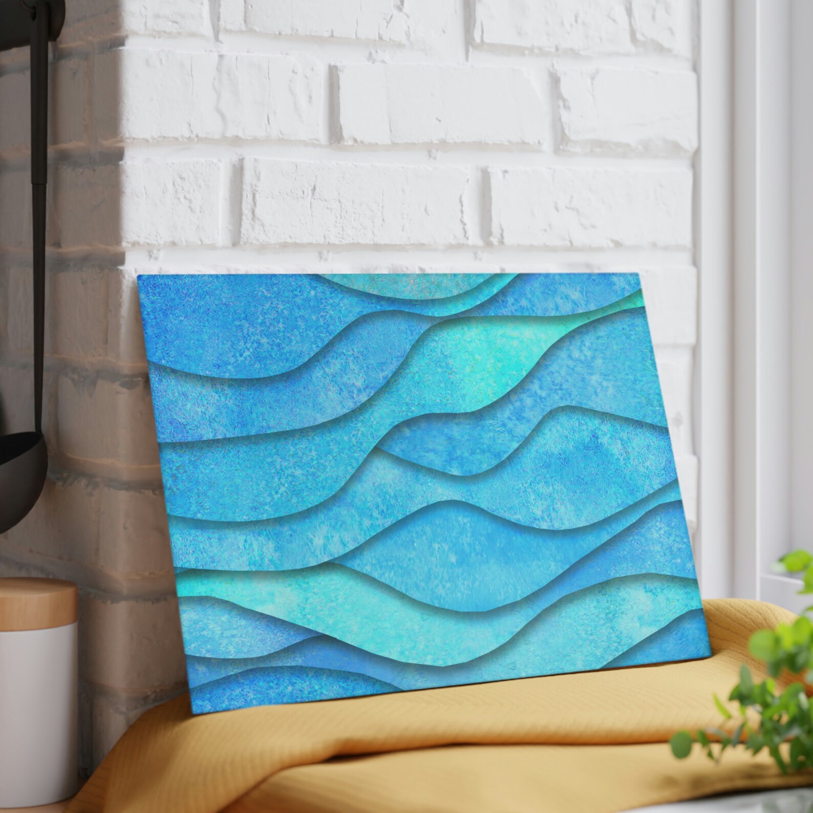 Blue and Green Ocean Waves Cutting Board, Sea Waves Abstract Tempered ...