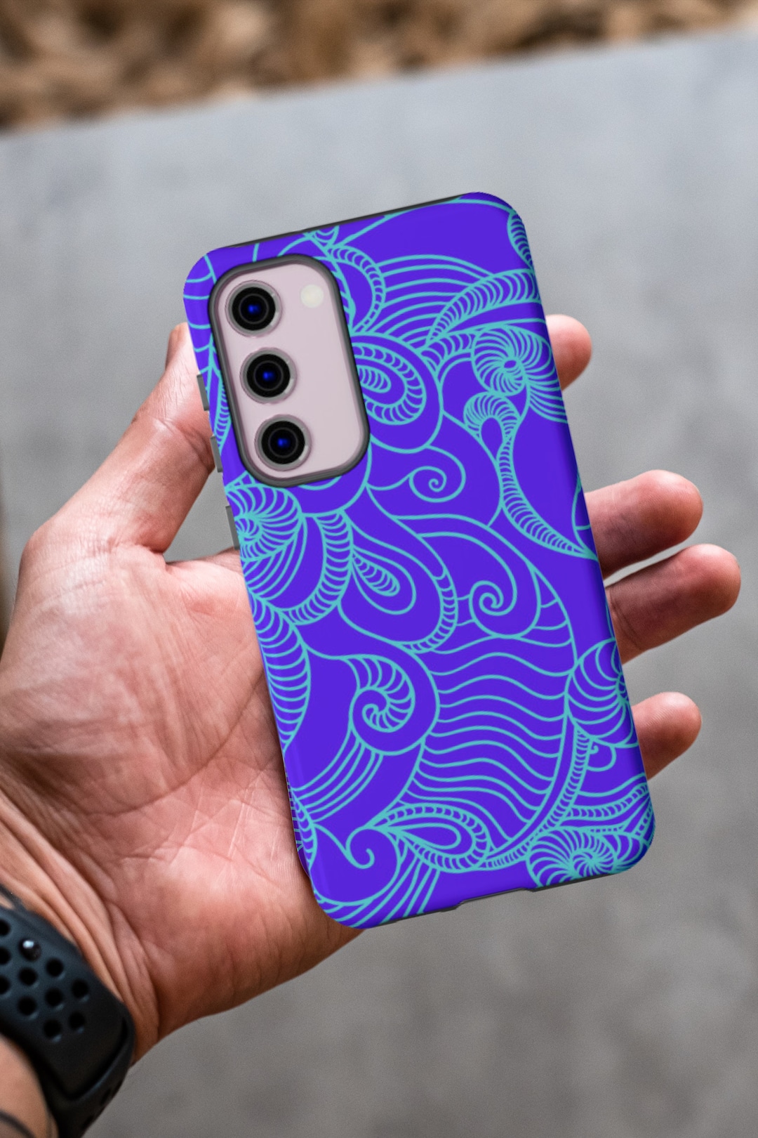 Android Retro Purple Sea Swirl Phone Case, Japanese Art, Abstract ...