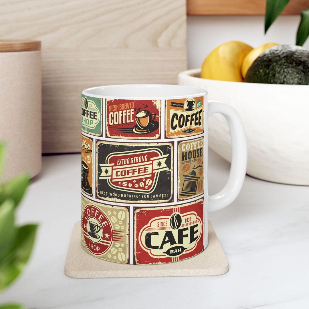 Vintage Coffee Shop Signs Mug, Retro 50's Diner Drinkware, Nostalgic ...