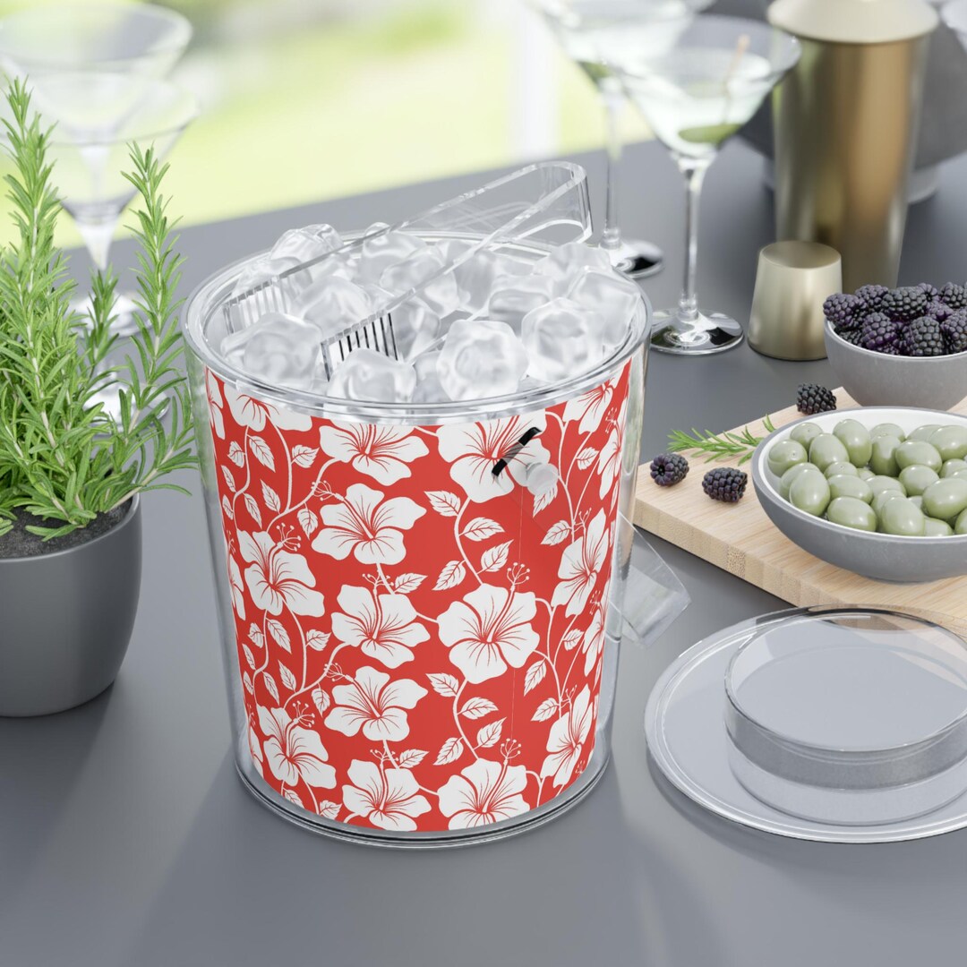 Tropical Floral Ice Bucket, Summer Party Cooler, Hibiscus Drink Server ...