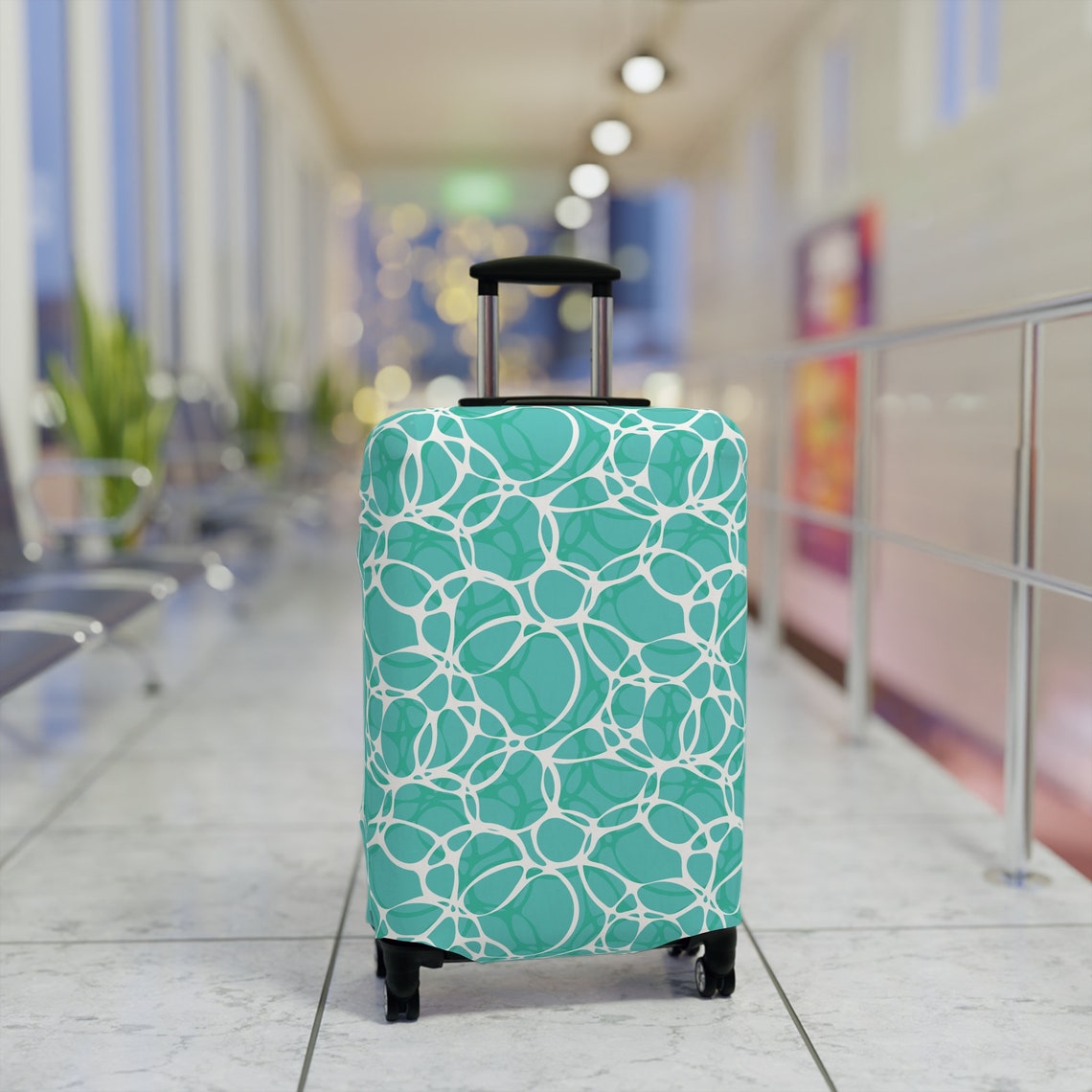 Aqua and White Abstract Bubbles Luggage Cover, Boho Suitcase Protector ...