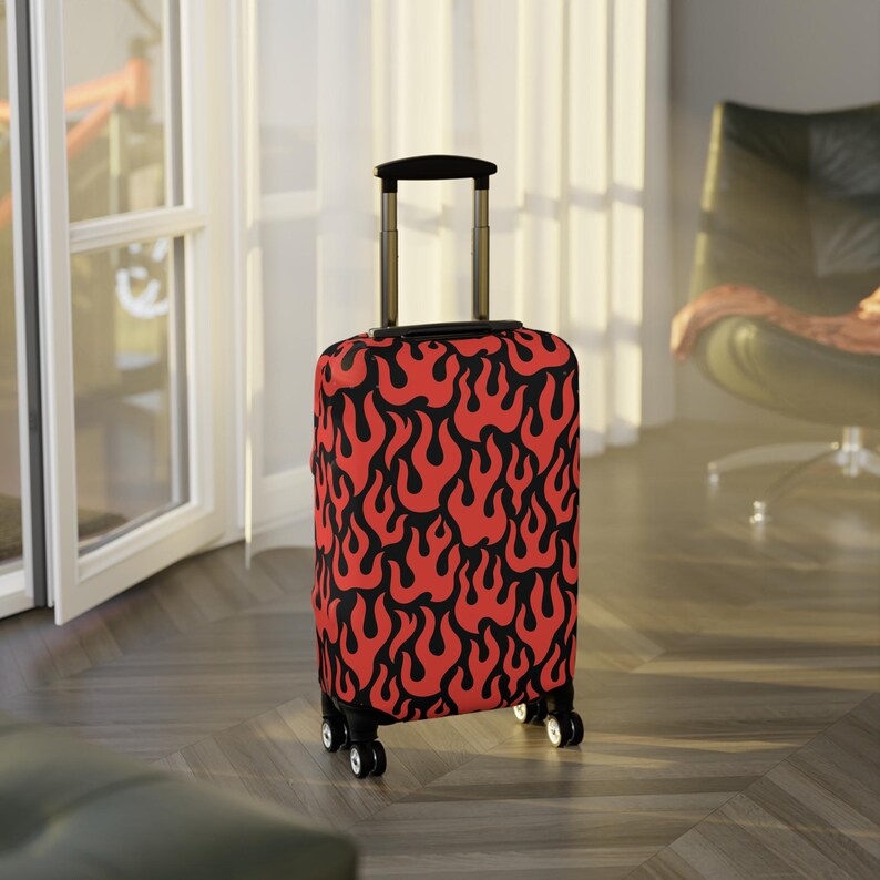 Vibrant Red Fire on Black Background Luggage Cover, Travel Suitcase ...