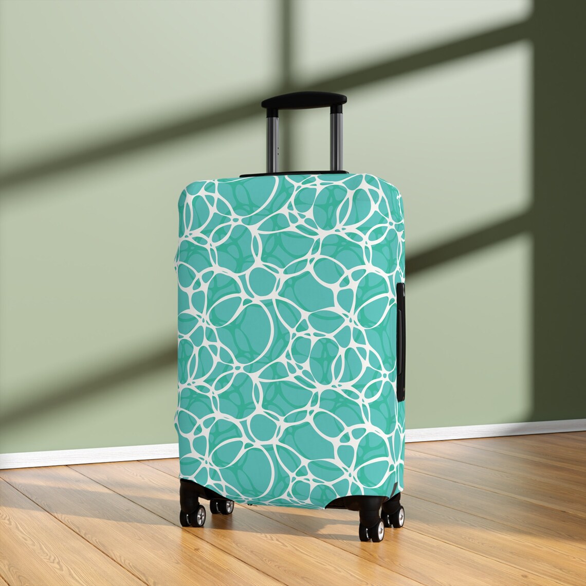 Aqua and White Abstract Bubbles Luggage Cover, Boho Suitcase Protector ...