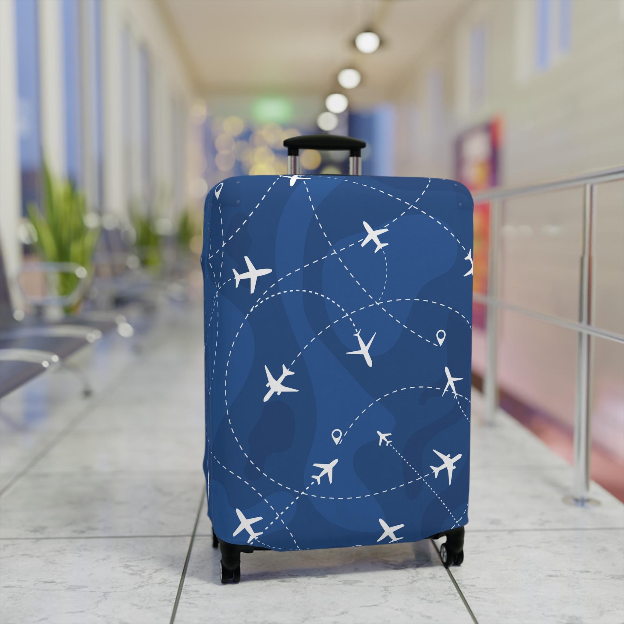 Airplane Theme Luggage Cover, Deep Blue Sky With White Jets Motif ...