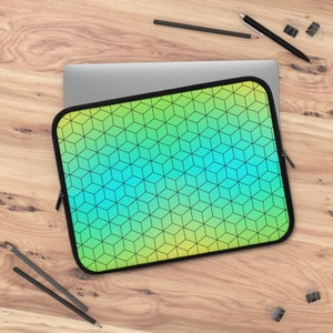 Green Yellow Geometric Laptop Cover, Computer Accessories, Mid-century ...