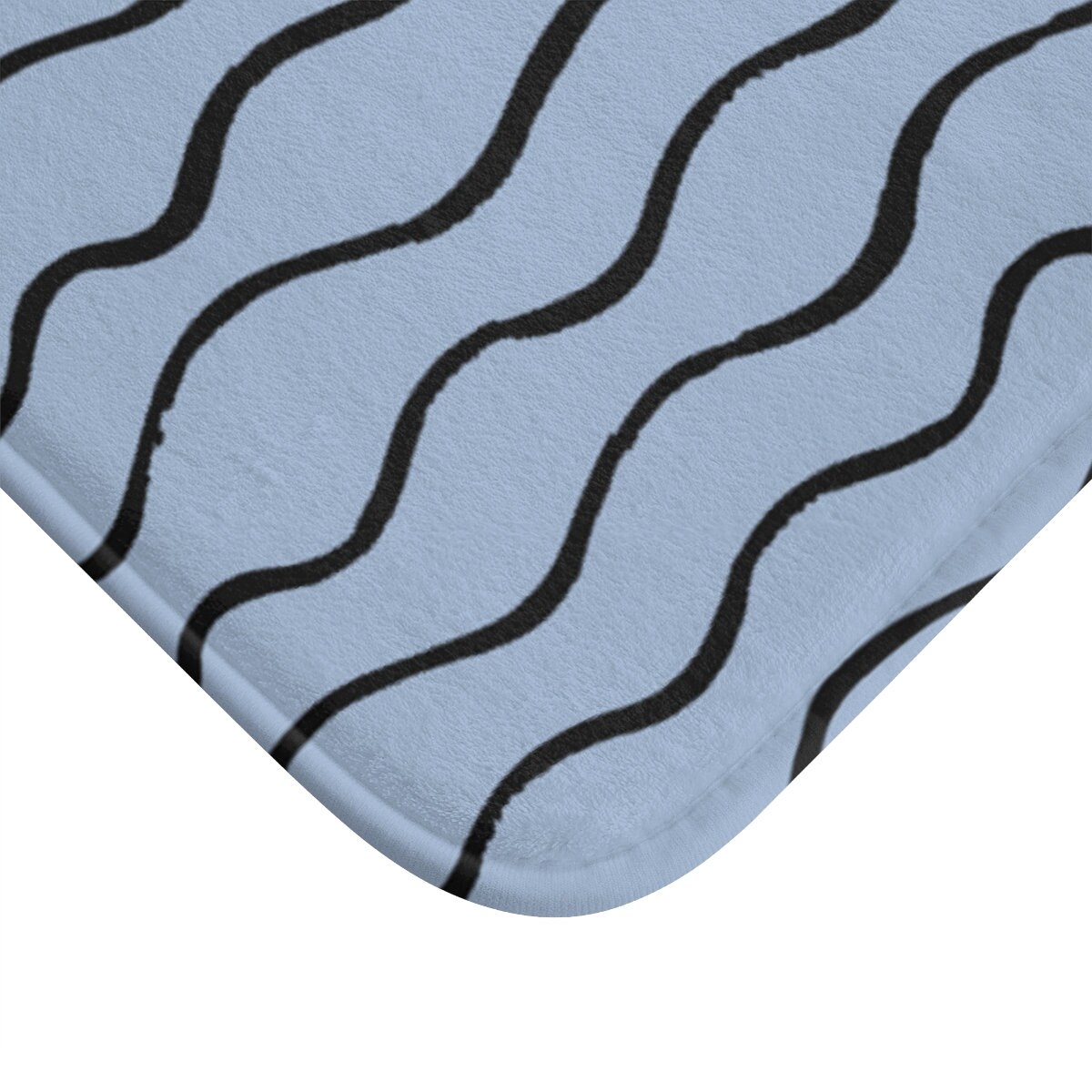 Blue and Black Wavy Lines Bath Mat, Steel Blue Vertical Lines Shower ...