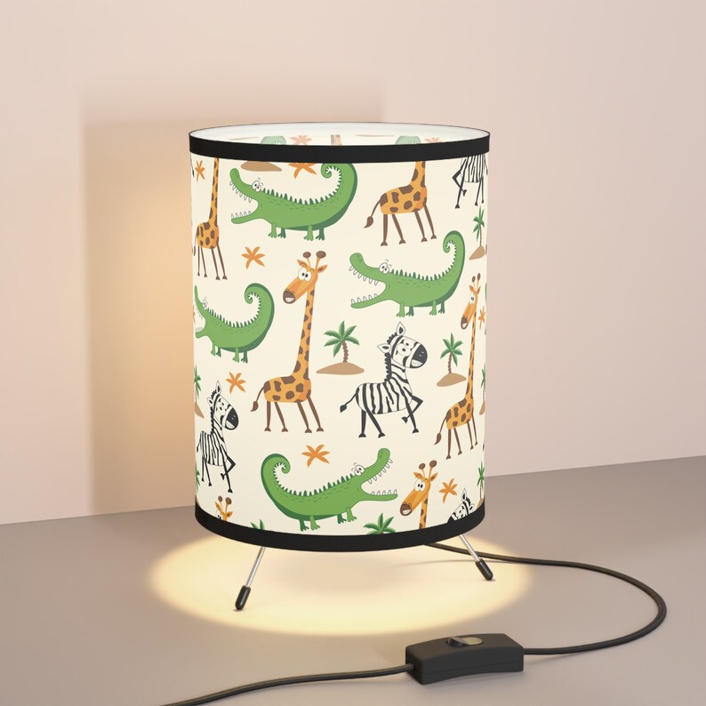 Children's Safari Animals Nursery Tripod Lamp, Cute Alligators Giraffe ...