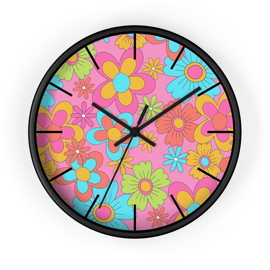 Groovy 70's Flower Power Round Clock, Retro Time Piece, 1970's MCM Wall ...