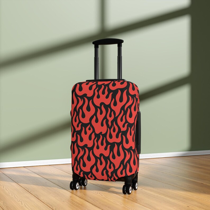 Vibrant Red Fire on Black Background Luggage Cover, Travel Suitcase ...