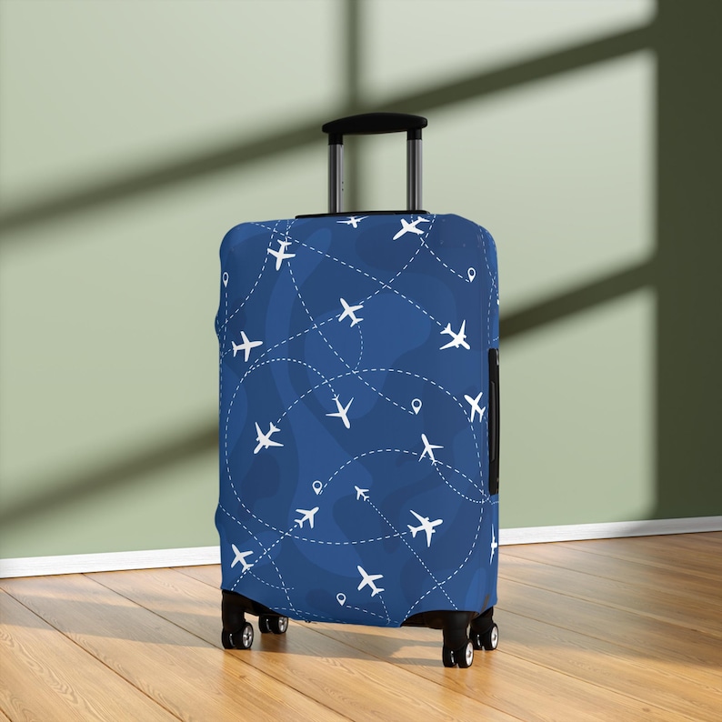 Airplane Theme Luggage Cover, Deep Blue Sky With White Jets Motif ...