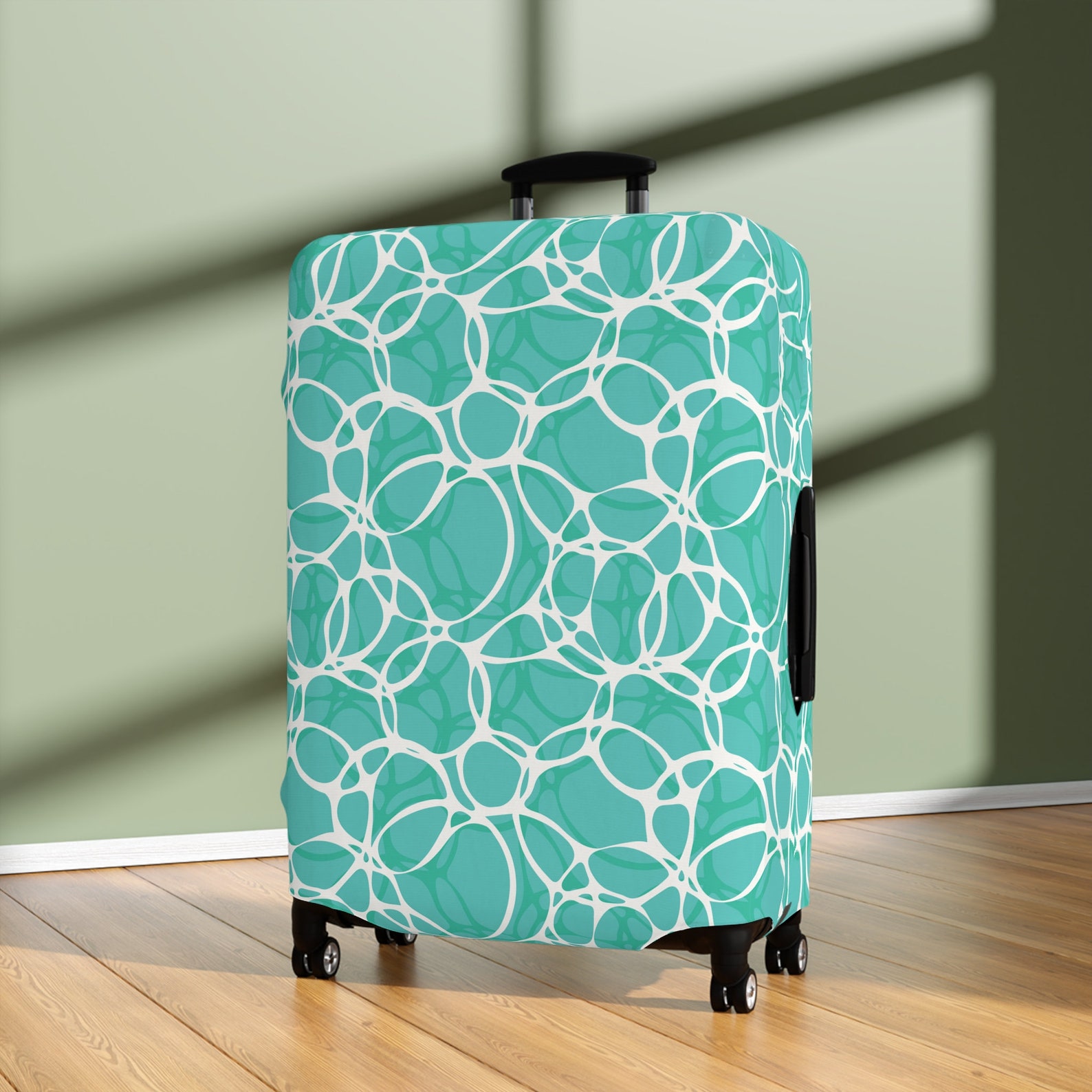 Aqua and White Abstract Bubbles Luggage Cover, Boho Suitcase Protector ...