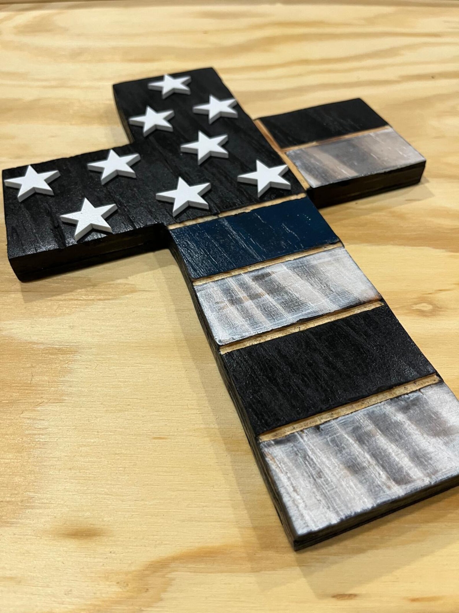 Wooden Flag Cross I American Flag I Thin Blue Line I Law Enforcement I ...