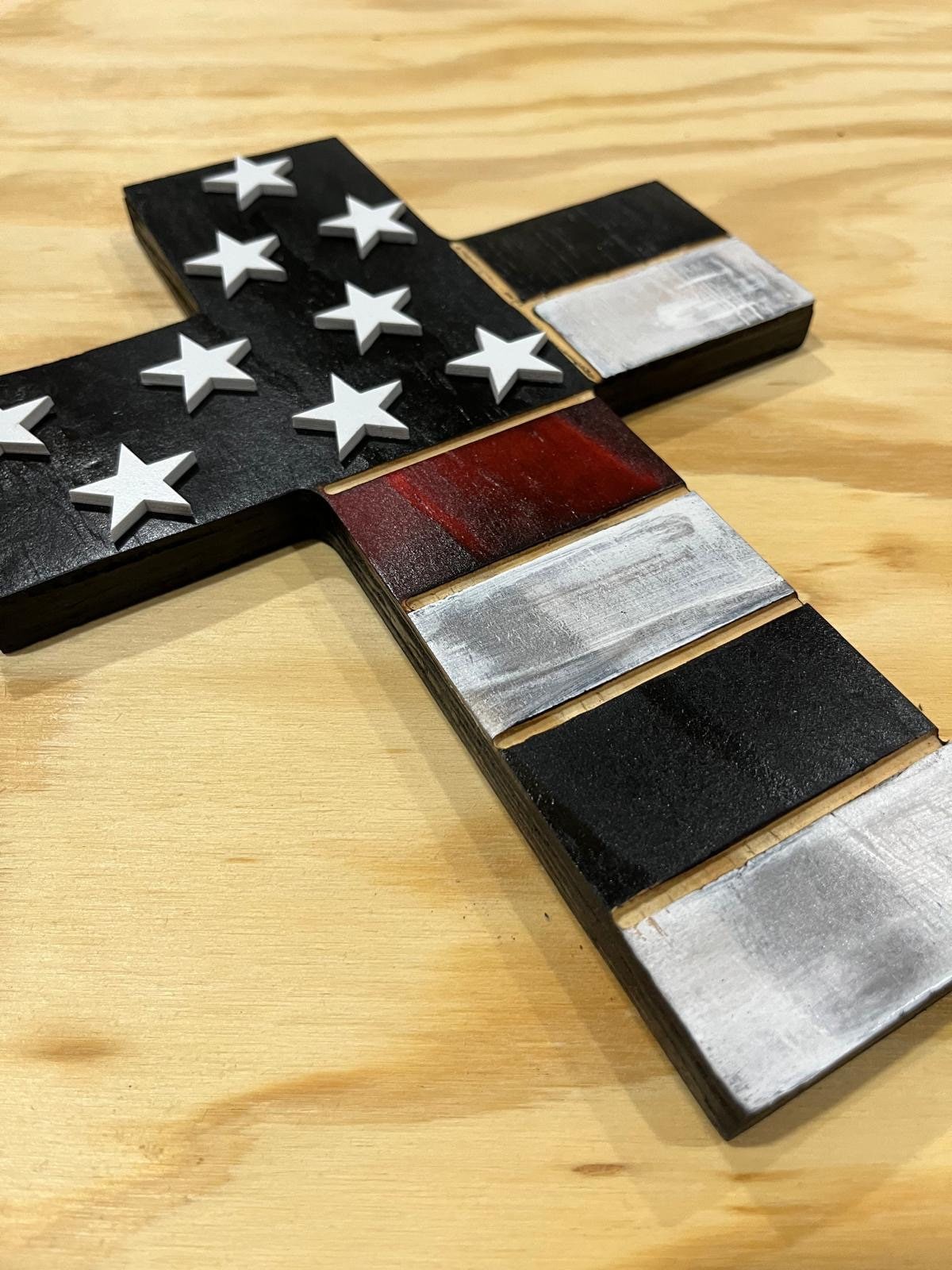 Wooden Flag Cross I American Flag I Thin Red Line I Fire Fighter I ...