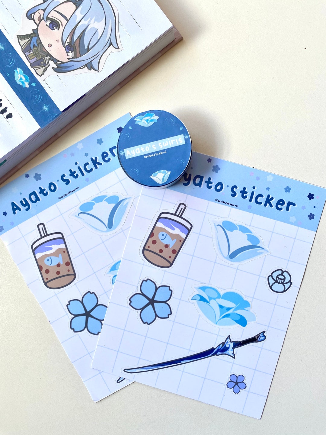 Ayato Sticker Sheet and Washi Tape Bundle Genshin Impact Sticker ...