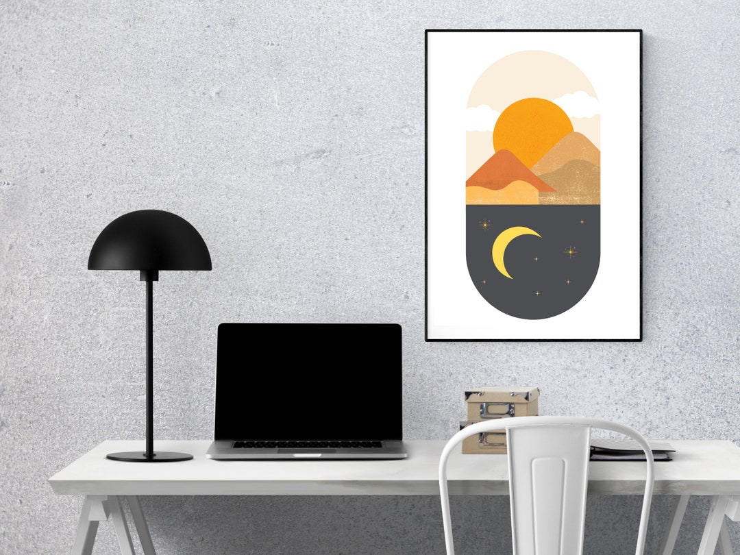 Night and Day Sky With Mountains Poster | Day and Night Poster, Wall ...