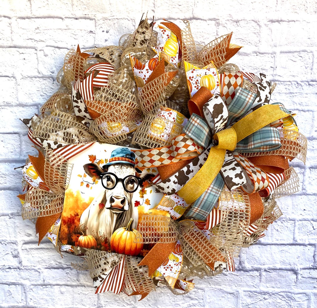 Fall Cow Wreath for Door, Fall Cow Wreath for Porch, Cow Home ...