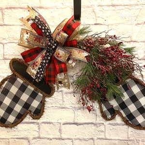 Buffalo Check Winter Snow Mittens Door Hanger, Buffalo Check Winter ...
