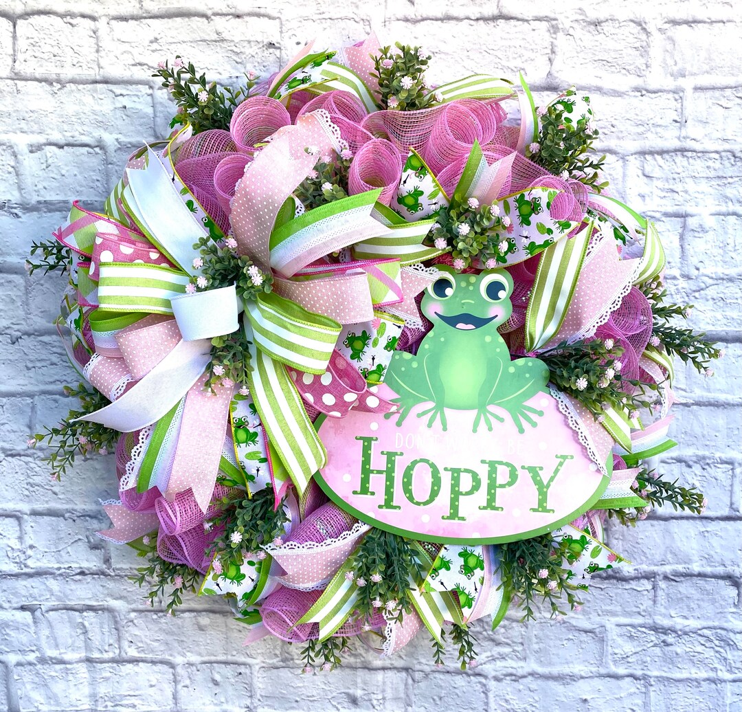 Summer Frog Wreath for Door, Summer Frog Door Hanger, Frog Porch ...