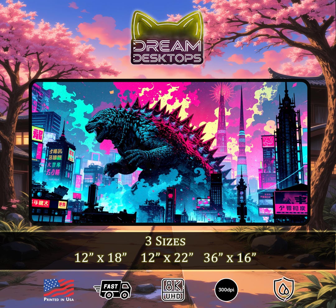 Godzilla Tokyo Desk Mat With Glamorous Design, Office Decor, Gaming ...