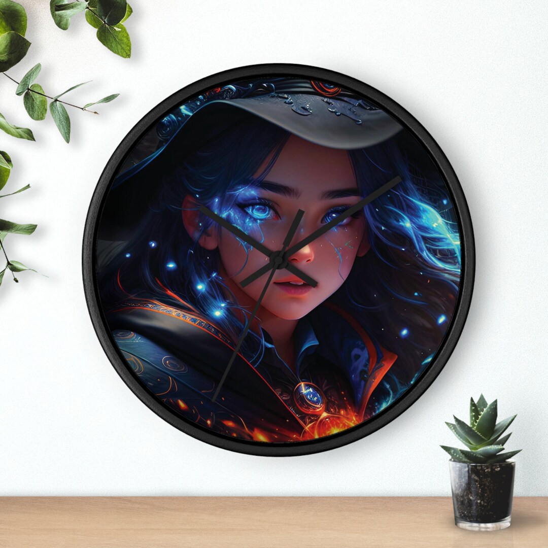 Girl Mage Art, Sci-fi Wall Clock, Custom Design , Fantasy Man Cave ...
